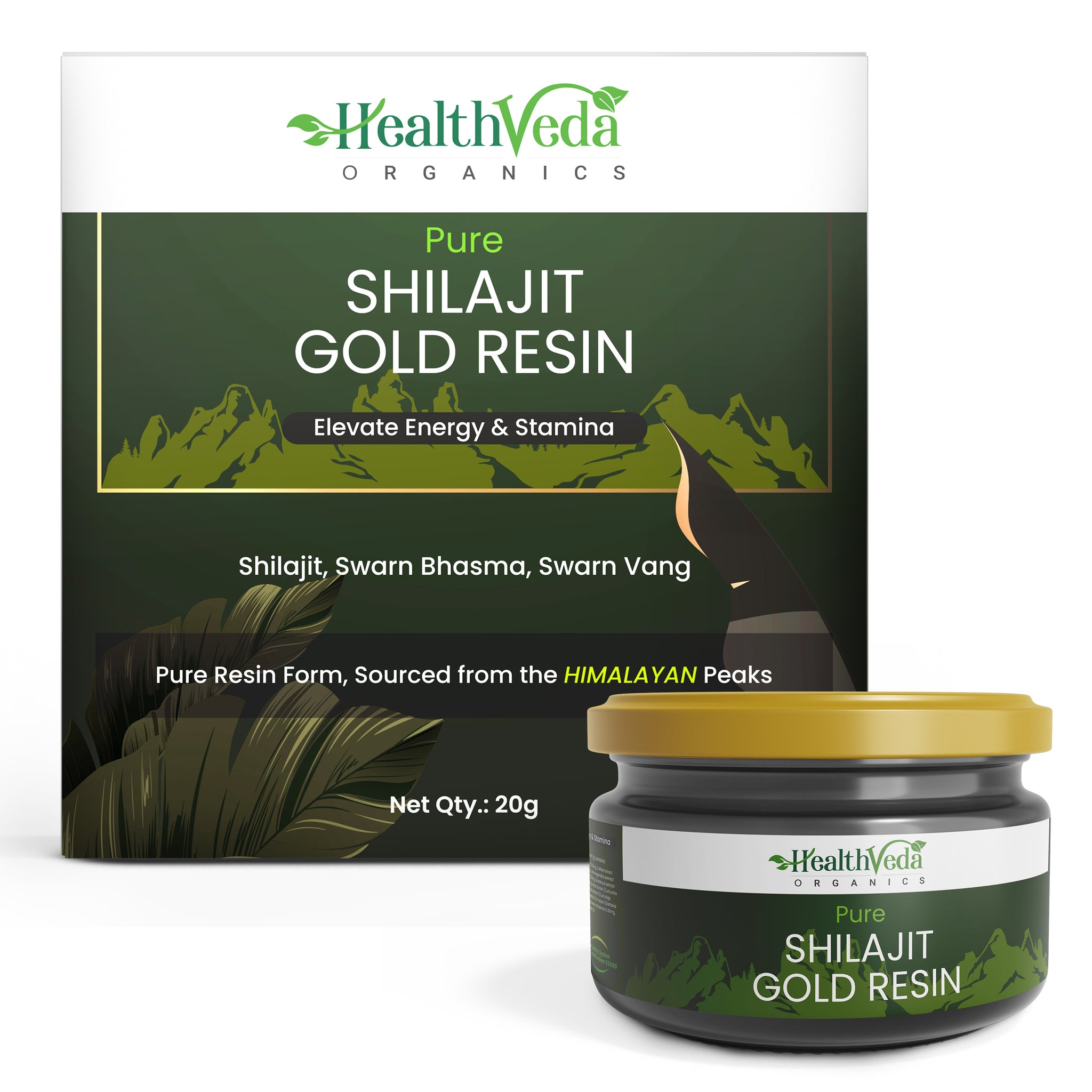 Health Veda Organics Himalayan Pure Shilajit Gold Resin (20 gm) | Lab