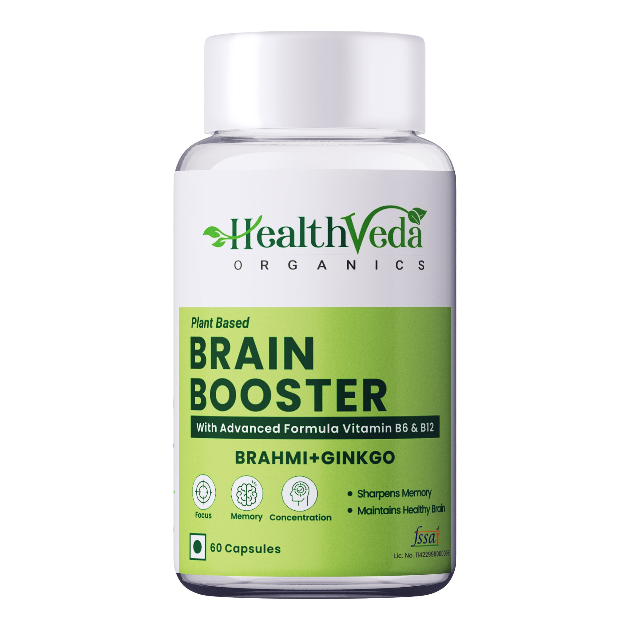 Health Veda Organics Plant Based Brain Booster with Ginkgo Biloba & Br